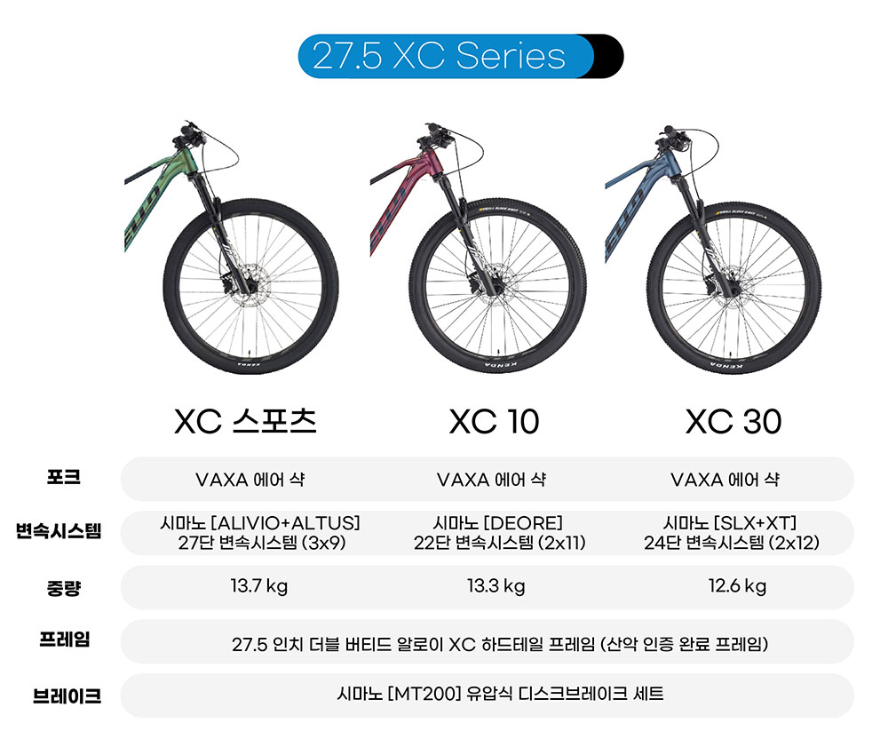 퍼포먼스 하드테일 첼로자전거 XC 시리즈 비교 - CELLOBIKE - 첼로자전거